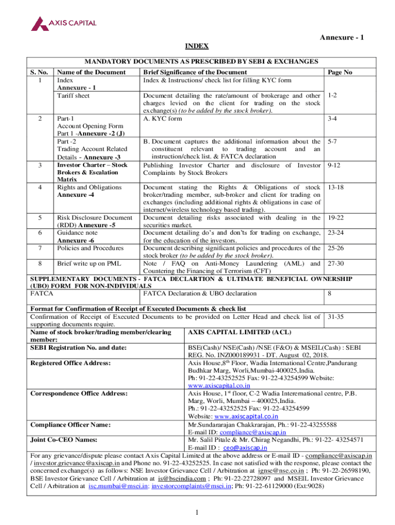 Fillable Online ACCOUNT OPENING KIT INDEX Annexure-1 - Betala.in Fax ...