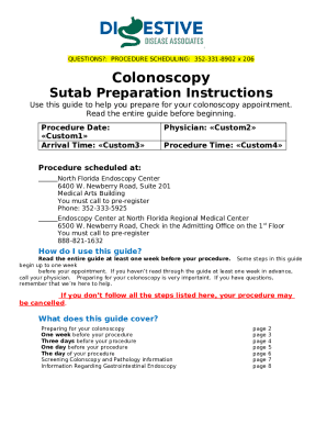 Colonoscopy Bowel Preparation Instructions (SUTAB) Doc Template | pdfFiller