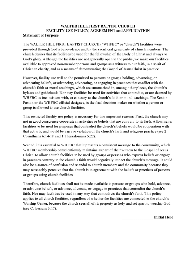 Fillable Online FACILITY USE POLICY and AGREEMENT Fax Email Print - pdfFiller