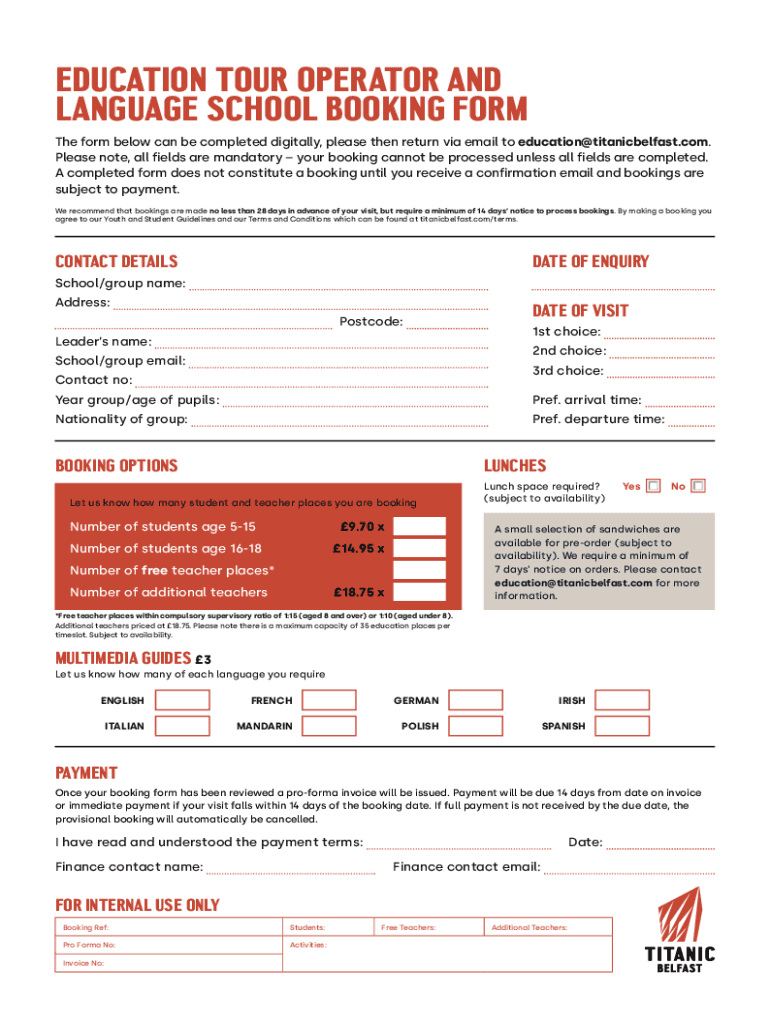 Fillable Online Tour Booking Form Template Fax Email Print - pdfFiller