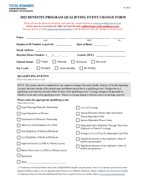 Fillable Online 2022 benefits program qualifying event change form Fax ...