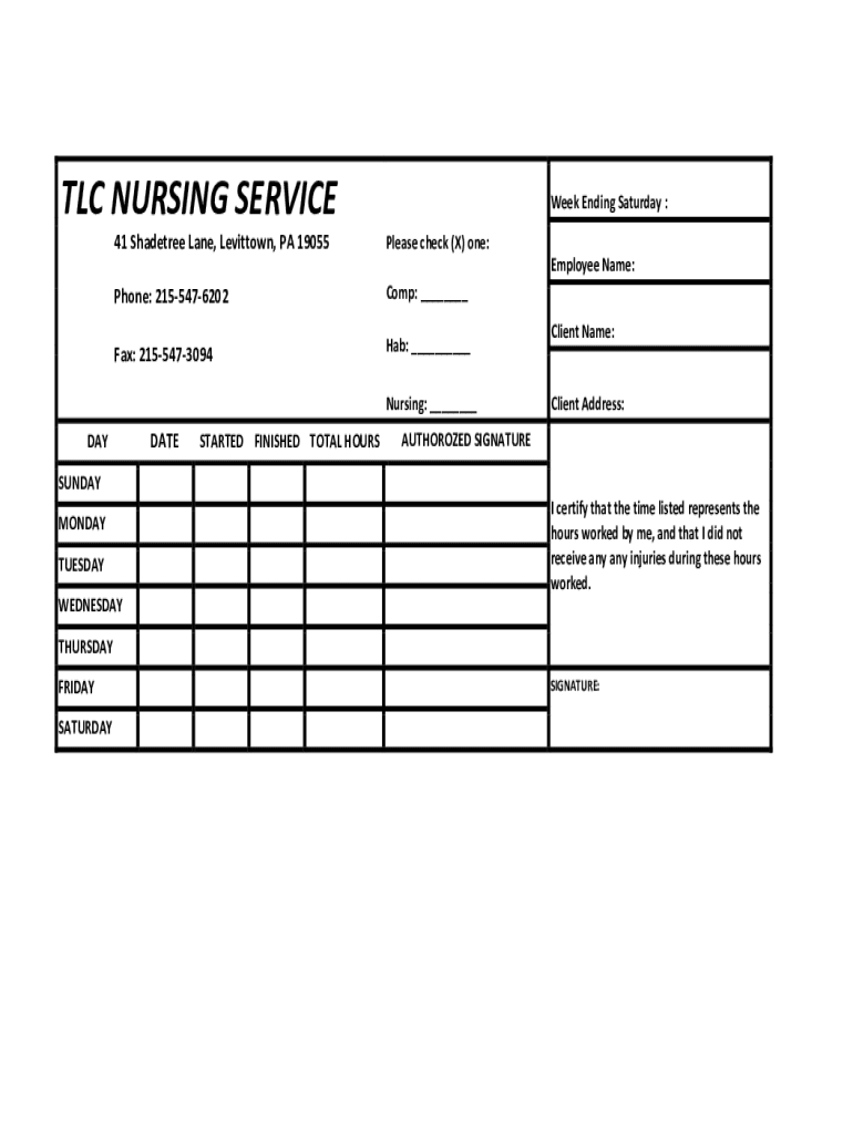 Fillable Online TLC Nursing Service - Care.com Levittown, PA Home ...