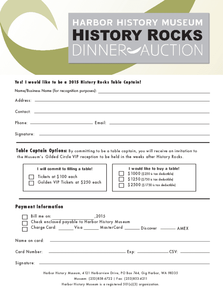 Fillable Online Table Captain Form Fax Email Print - pdfFiller