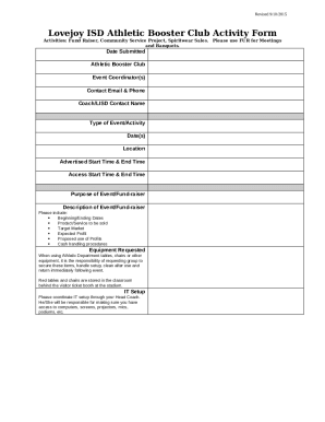 Lovejoy ISD Athletic Booster Club Activity Doc Template | pdfFiller