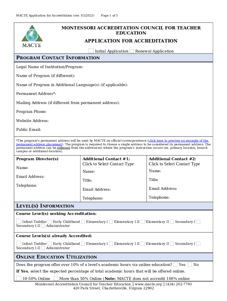 Initial/Renewal Accreditation Application Doc Template | pdfFiller