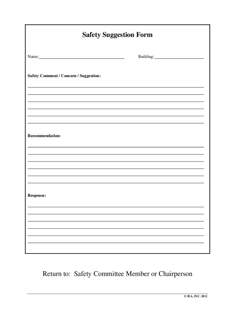 Fillable Online Safety Suggestion Form Return to: Safety Committee ...