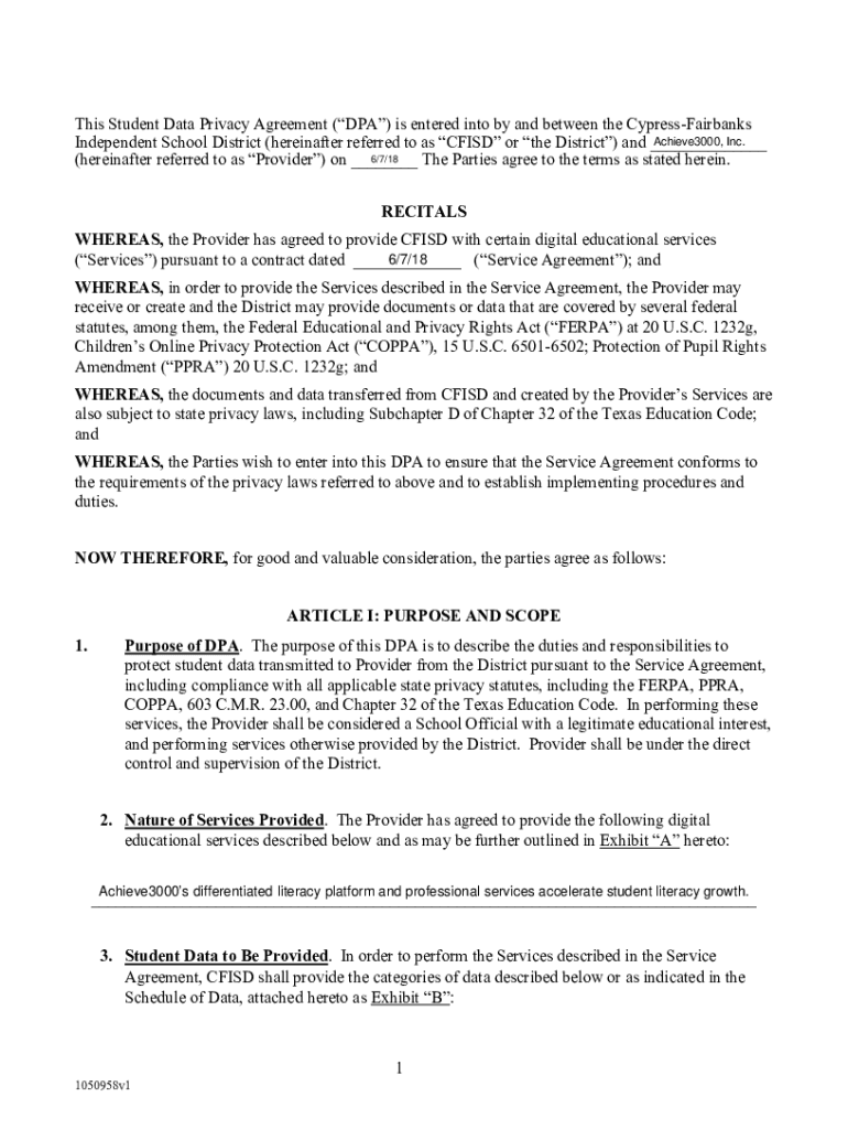 Fillable Online This Student Data Privacy Agreement ("DPA") is entered ...