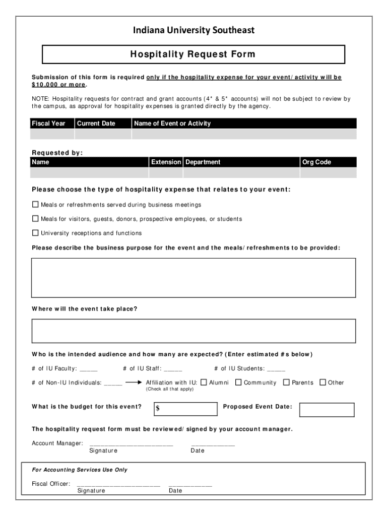 Fillable Online Special Expense/Hospitality Request Form Indiana ...
