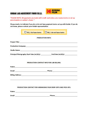 Fillable Online KODAK LAB AGREEMENT FORM (U.S.). Fax Email Print ...