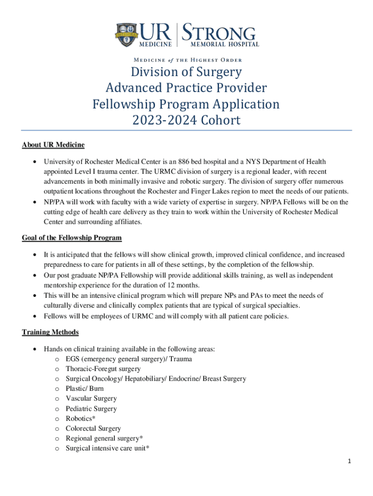 Fillable Online Division of Surgery Advanced Practice Provider ...