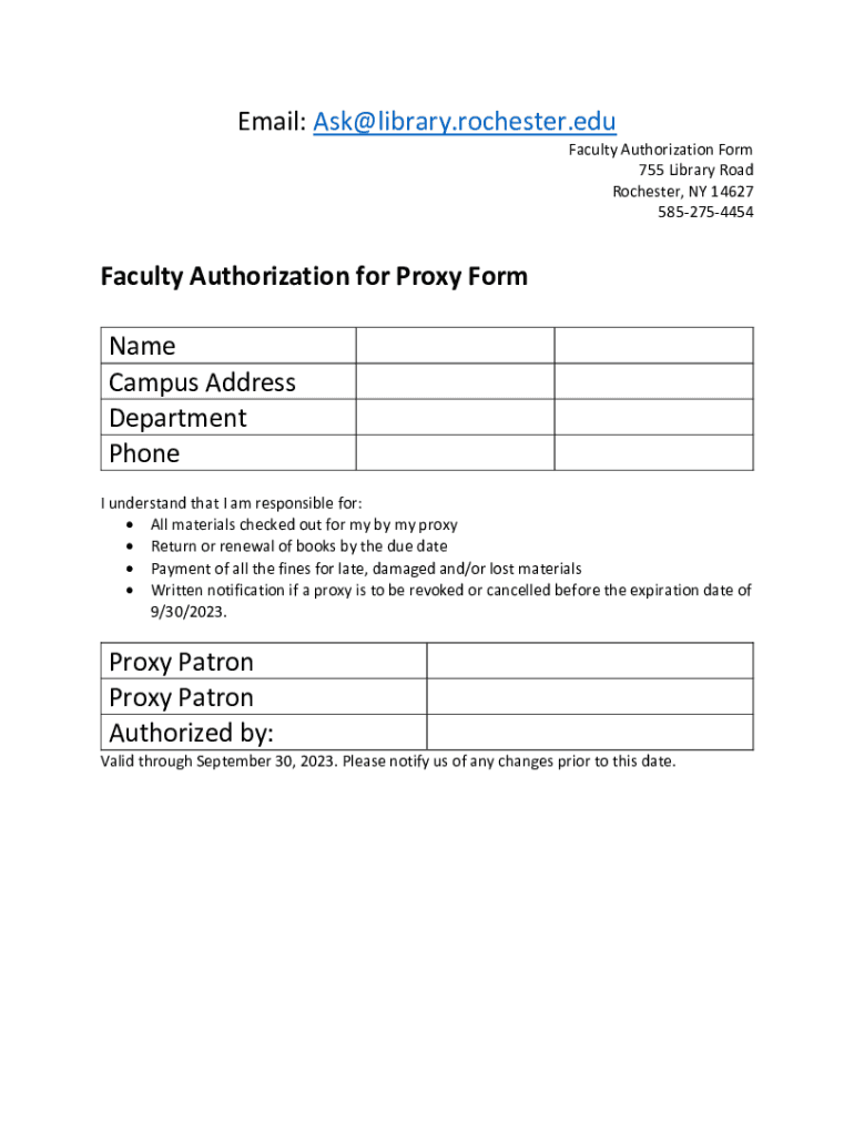 Fillable Online Proxy Authorization Form - Rod Library Fax Email Print - pdfFiller