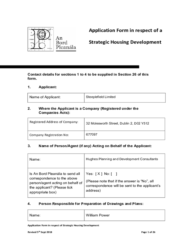 Fillable Online Application Form in respect of a Strategic Housing ...