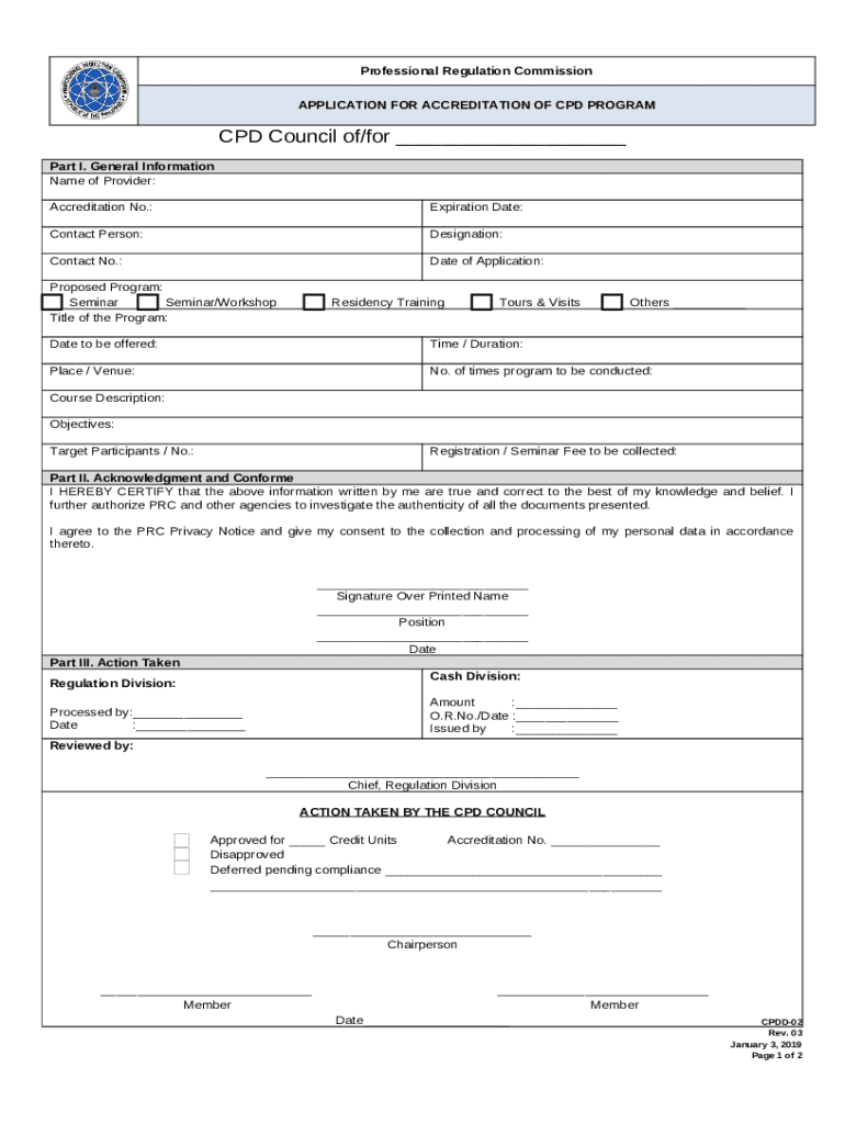 application for accreditation of cpd program Doc Template | pdfFiller