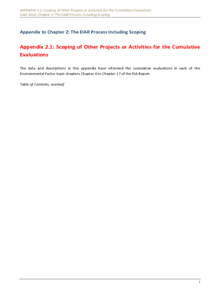 Fillable Online Appendix 2.1: Scoping of Other Projects or Activities for the ... Fax Email ...