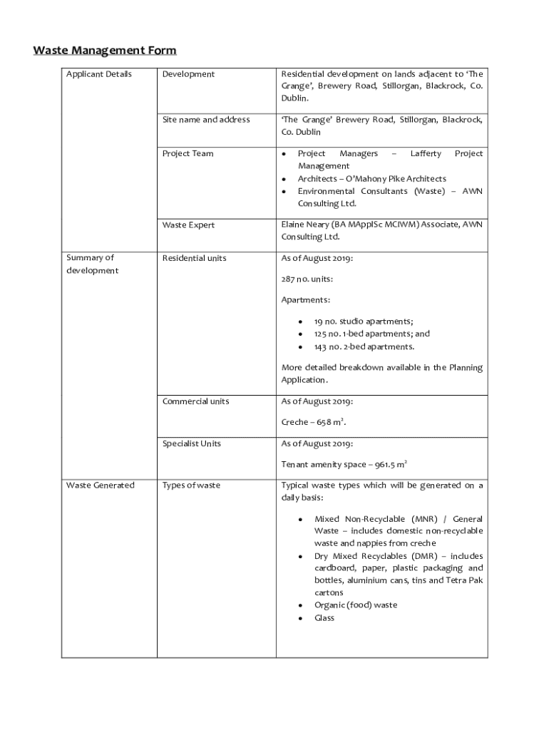 Fillable Online Waste Management Form - Dublin Fax Email Print - pdfFiller