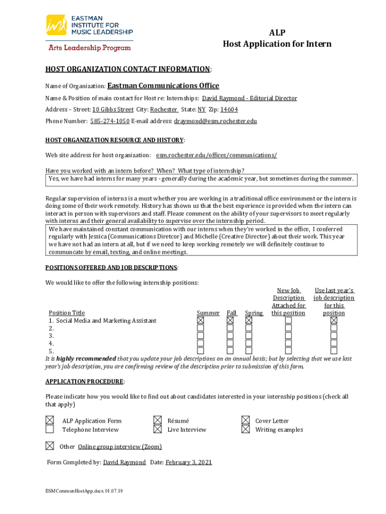 Fillable Online ALP/MAML Internship - Host Interest Form Fax Email ...