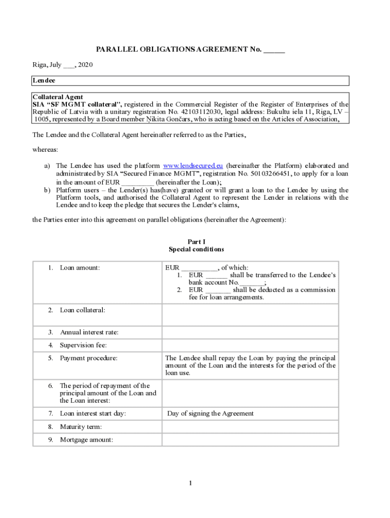 Fillable Online PARALLEL OBLIGATIONS AGREEMENT No. Fax Email Print ...