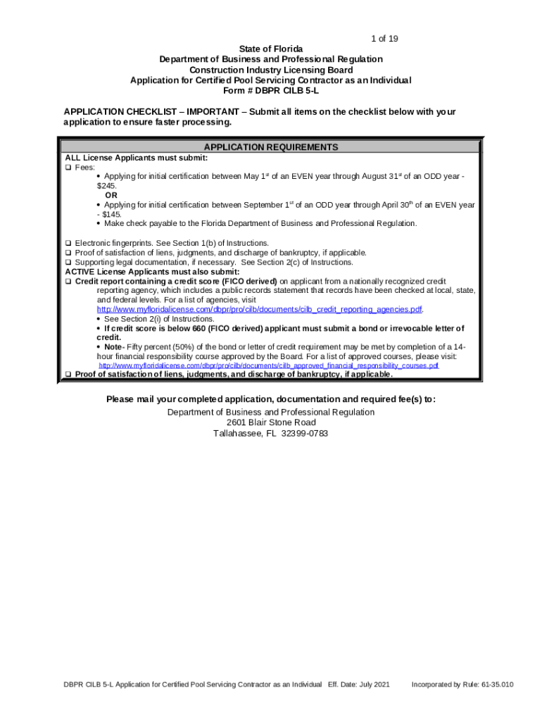 DBPR CILB 5-L - Certified Contractor as an Individual (Pool ... Doc ...