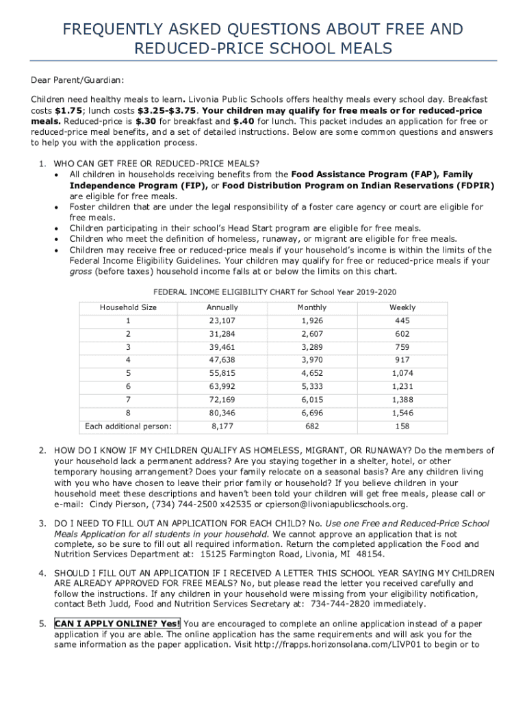 Fillable Online FREE AND REDUCED LUNCH APPLICATION PACKET Fax Email ...