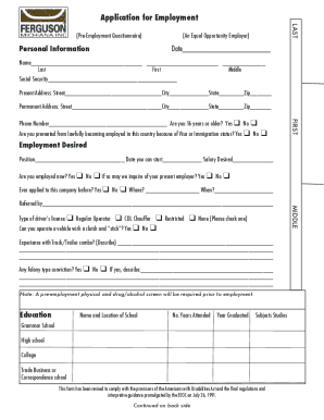 Fillable Online (Pre-Employment Questionnaire) Fax Email Print - pdfFiller