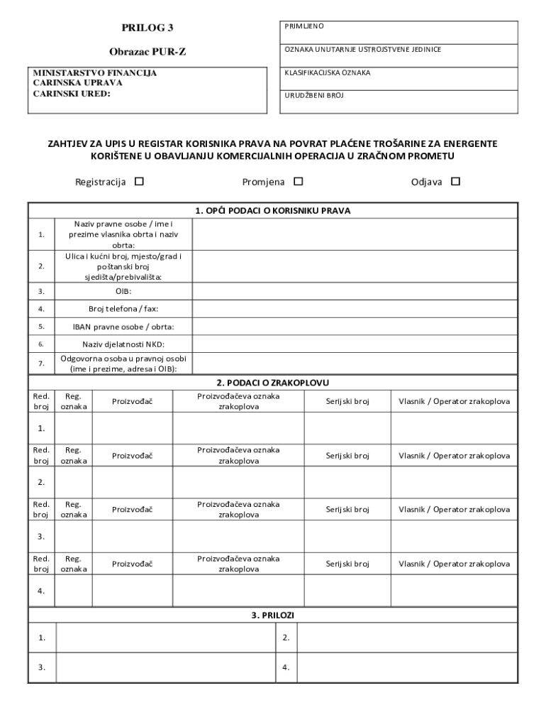 Fillable Online carina gov Obrazac PUR-Z Fax Email Print - pdfFiller