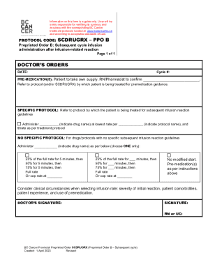 Fillable Online BC Cancer Protocol Summary for Management of Infusion ...