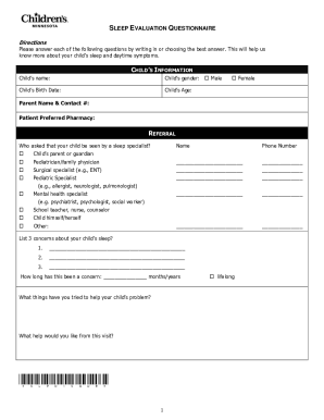Fillable Online Page 1 of 6 Sleep History Questionnaire Directions Fax ...