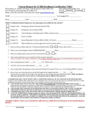 Fillable Online Veteran Request for GI Bill Enrollment Certification ...