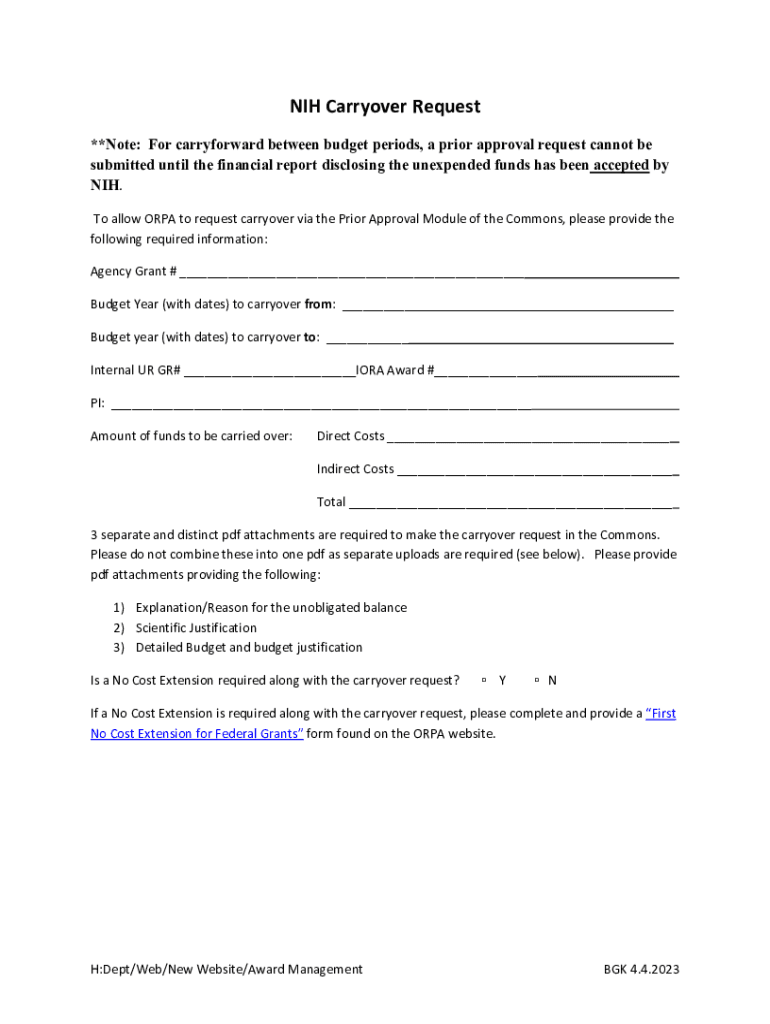 Fillable Online Prior Approval - Carryover Request Fax Email Print ...