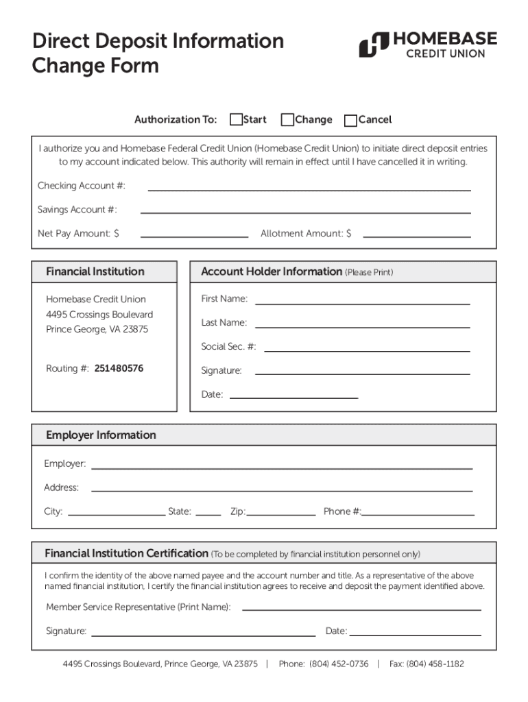 Fillable Online Direct Deposit Information Change Form Fax Email Print - pdfFiller