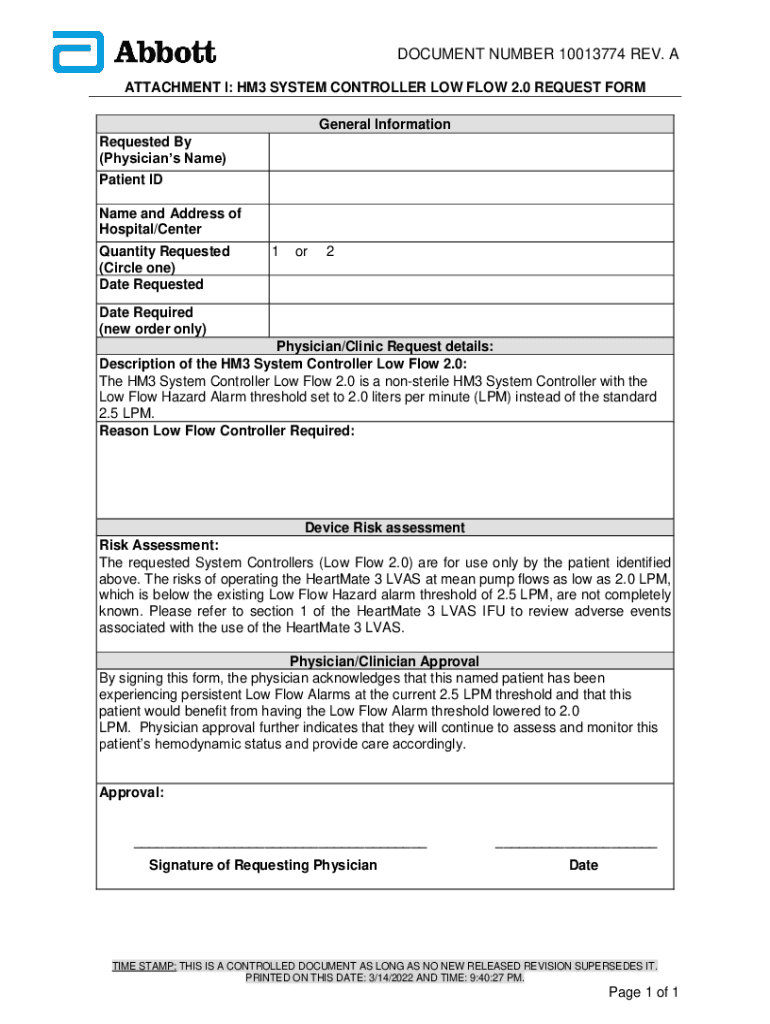 Fillable Online HM3 System Controller Low Flow 2.0 Request Form Fax ...