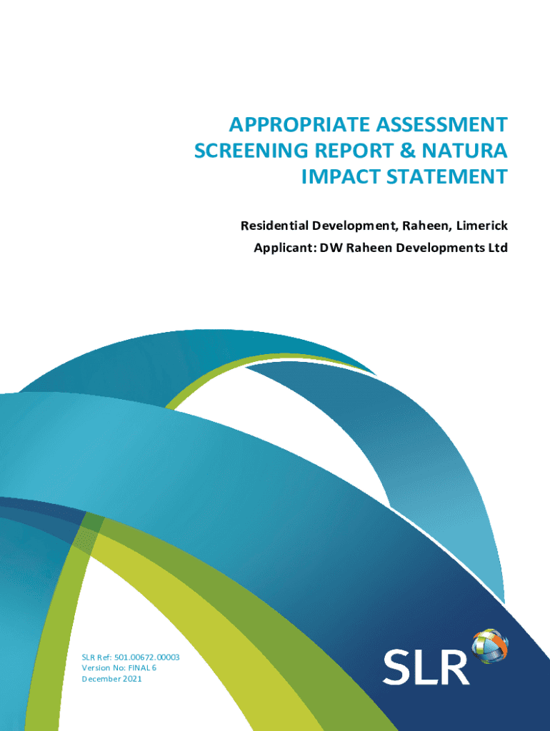 Fillable Online APPROPRIATE ASSESSMENT SCREENING REPORT & ... Fax Email ...