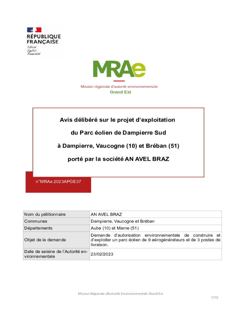 Remplissable En Ligne Avis dlibr sur le projet d'exploitation du Parc olien de ... Fax Email ...