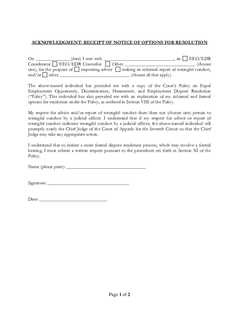 Fillable Online Receipt of Notice of Options for Resolution Fax Email Print - pdfFiller