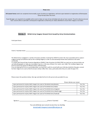 Fillable Online Annex A British Army Imagery Consent Form Issued by ...