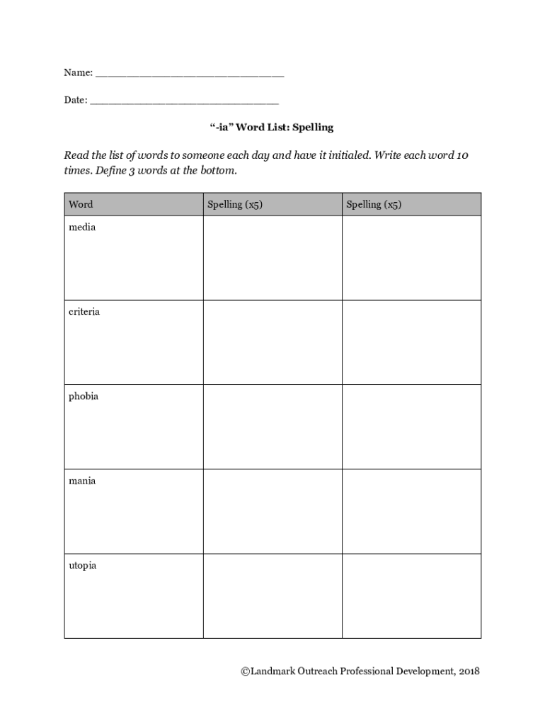 Fillable Online Read the list of words to someone each day and have it ... Fax Email Print ...