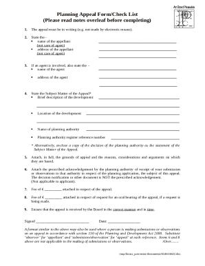 Planning Appeal /Checklist Doc Template | pdfFiller