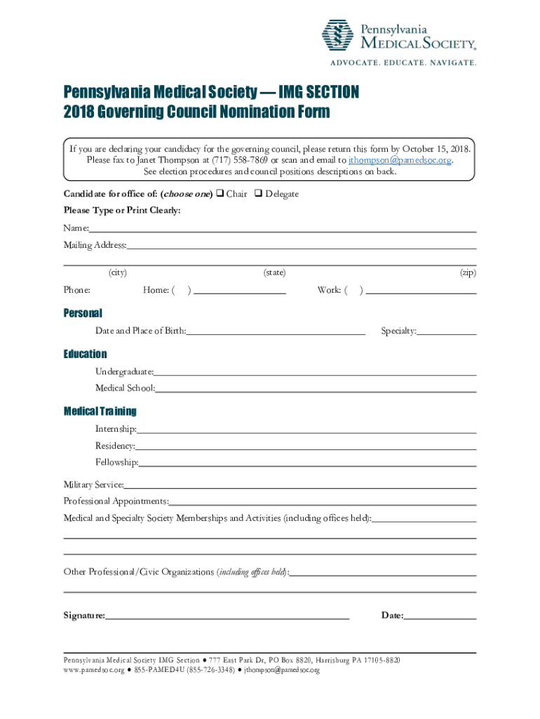Fillable Online PAMED Election Nomination Form Fax Email Print - pdfFiller