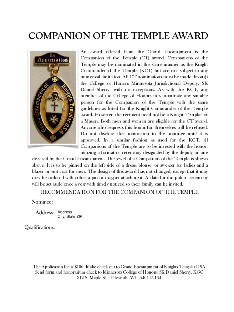Fillable Online Companion of Temple Nomination form Fax Email Print ...