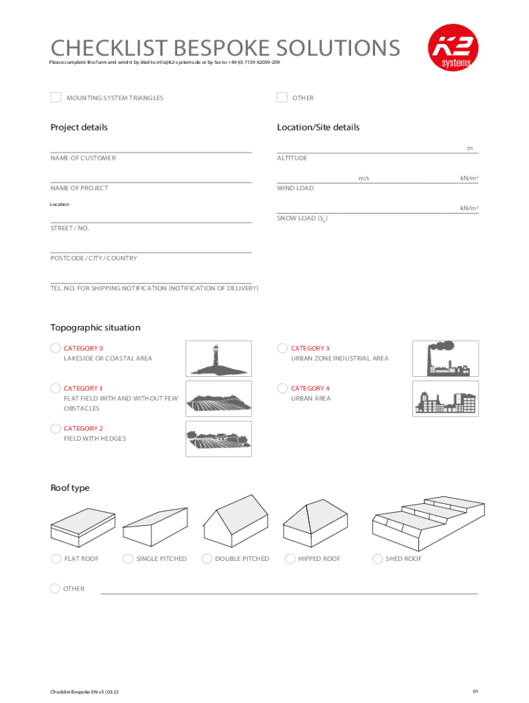 Fillable Online Get the free Checklist Mounting systems - K2 Systems ...