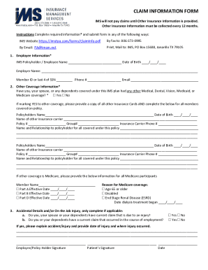Fillable Online CLAIM INFORMATION FORM Fax Email Print - pdfFiller