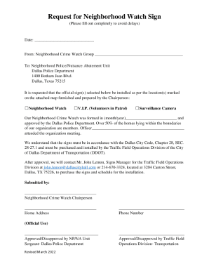 Fillable Online Request for Neighborhood Watch Sign Fax Email Print ...