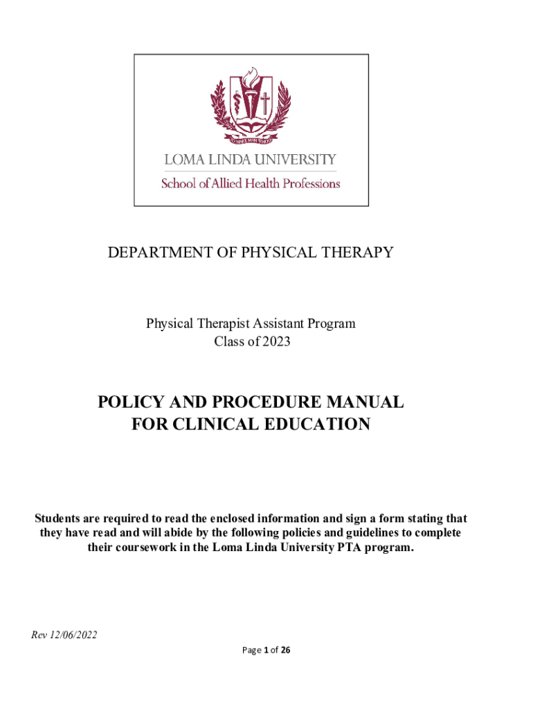Fillable Online Policy and Procedure Manual for Clinical Education PTA ...