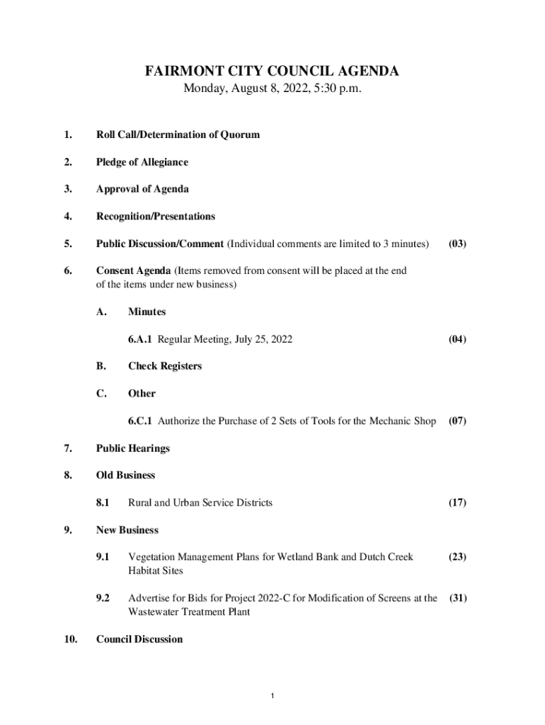 Fillable Online A.1. Roll Call A.2. Declaration of Quorum A.3. Pledge ...