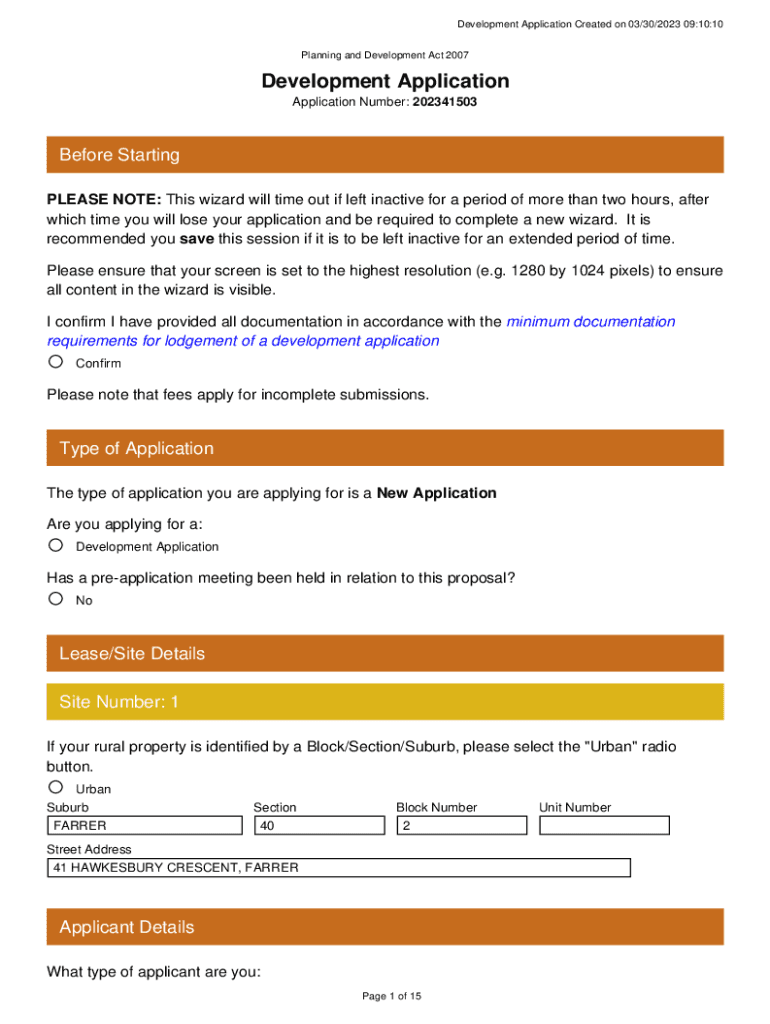 Fillable Online Development Applications - ACT Planning Fax Email Print ...