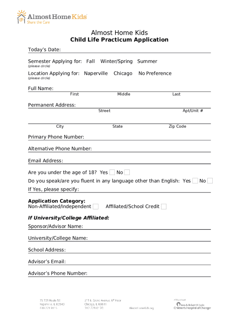 Child Life Practicum at AHK Doc Template | pdfFiller