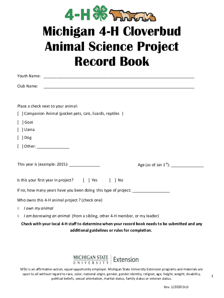 Fillable Online Yates County 4-H Animal Science Project Record Book Fax ...