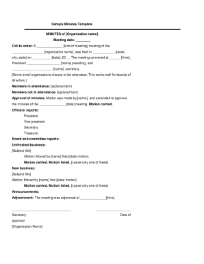 Fillable Online Sample Minutes Template Fax Email Print - pdfFiller
