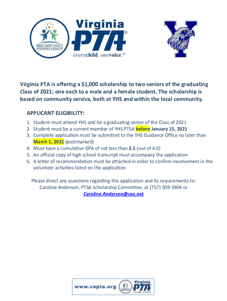 Fillable Online Virginia PTA Scholarship Application Fax Email Print - pdfFiller
