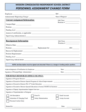 Fillable Online Personnel Assignment Change FORM Fax Email Print ...
